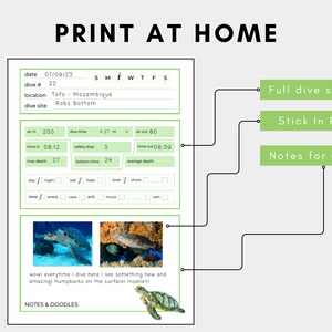 Green Scuba Dive Log Book Sheets Digital Download Diving Log Print at ...