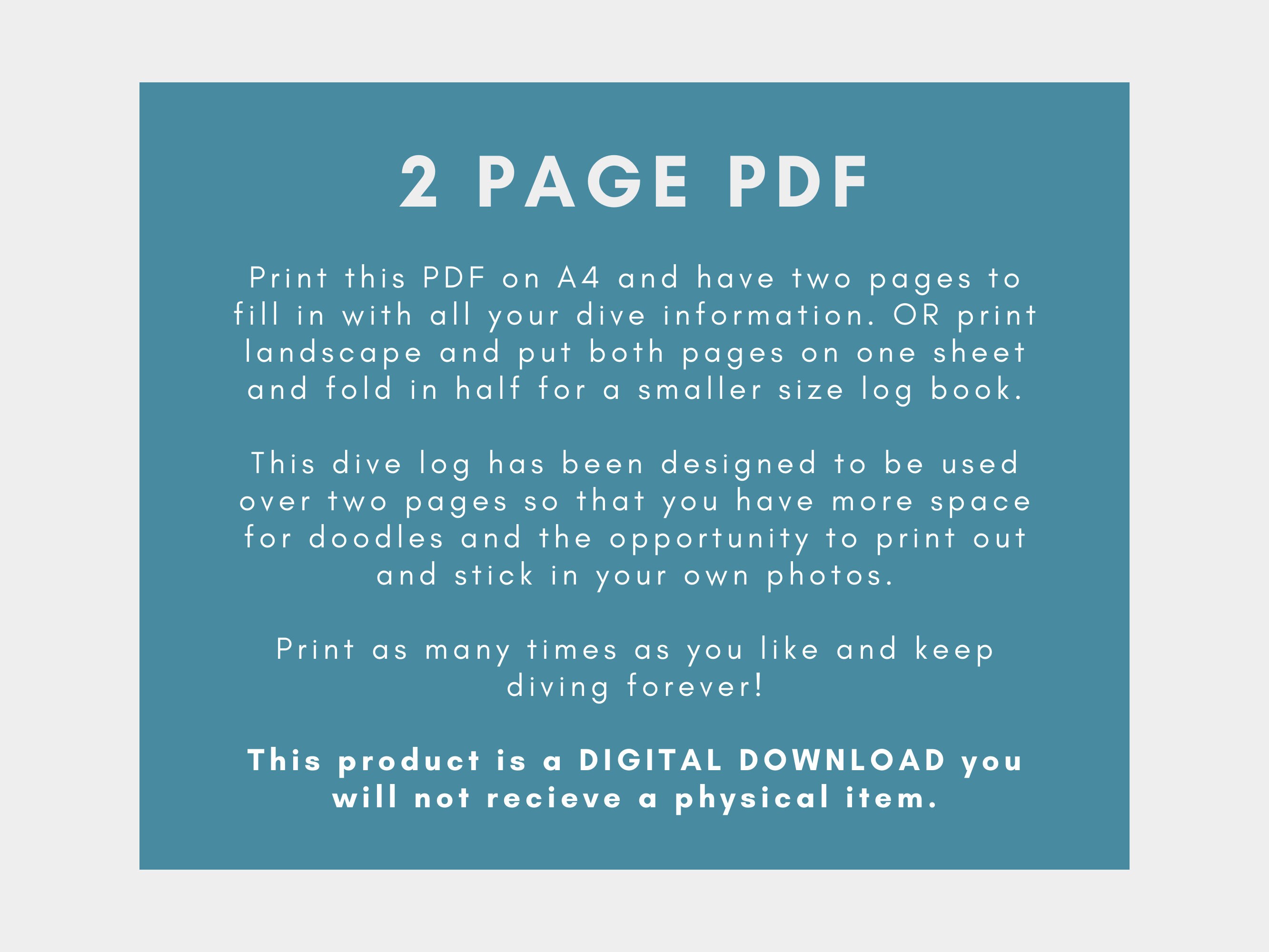 Multipack Scuba Dive Log Book Sheets Digital Download Diving Log Print ...