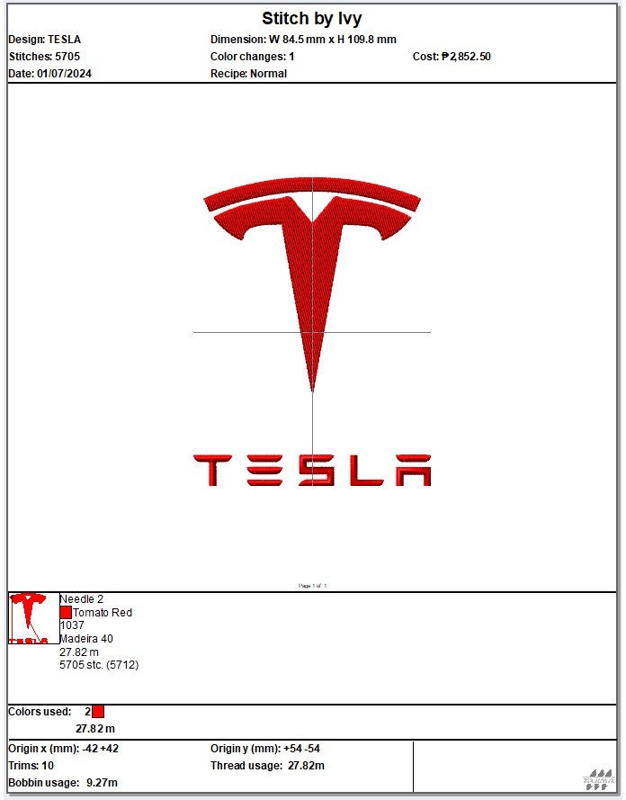 TESLA 3IN Car Logo Digitized Embroidery Design in Dst Dsb Pes Jef Sew ...
