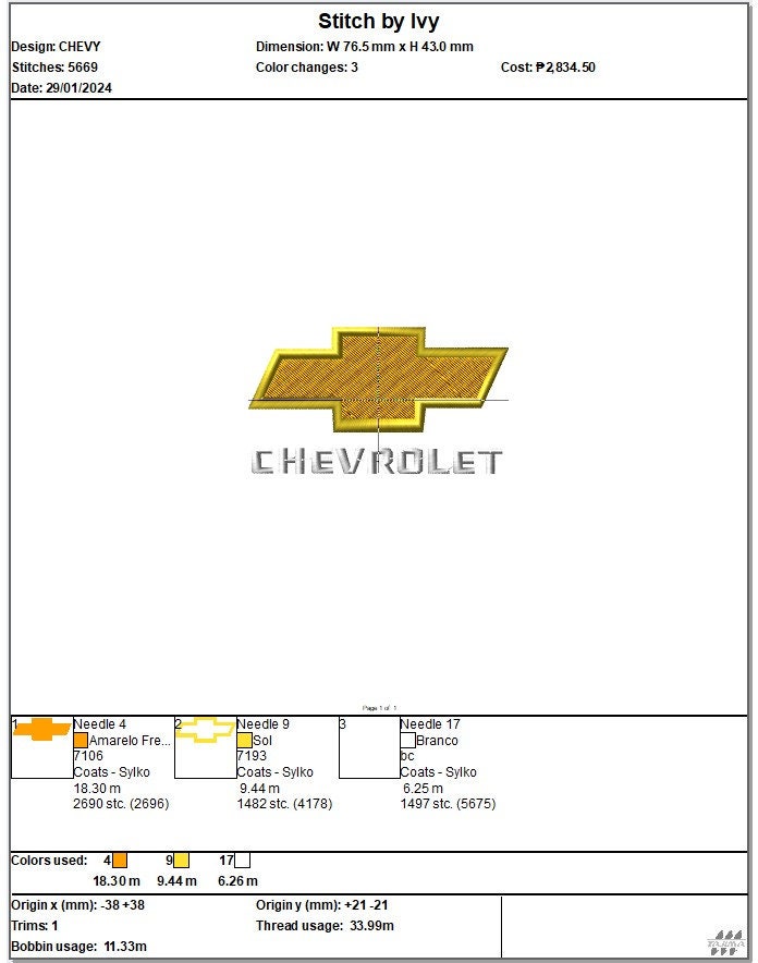 CHEVROLET Car Logo | Digitized Embroidery Design in Dst Dsb Pes Jef Sew ...