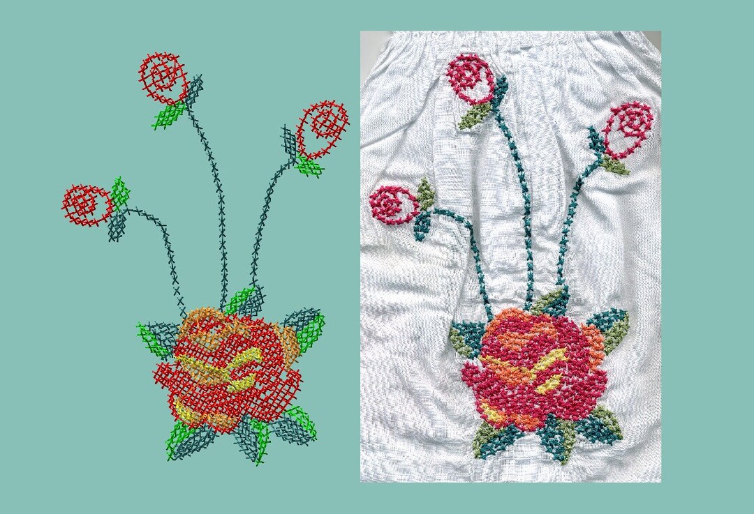 Cross Stitch Flower Digitized Embroidery Design in Dst Pes Dsb Sew Xxx ...
