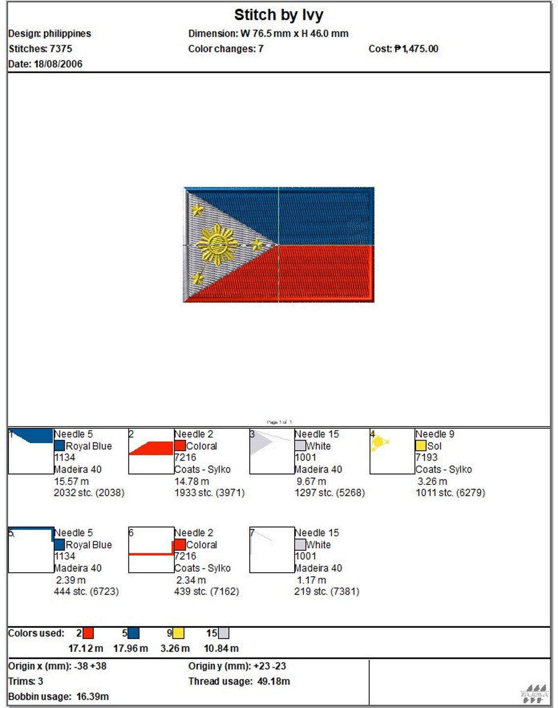 PHILIPPINE FLAG Patch Digitized Embroidery Design in Dst Pes Jef Sew ...