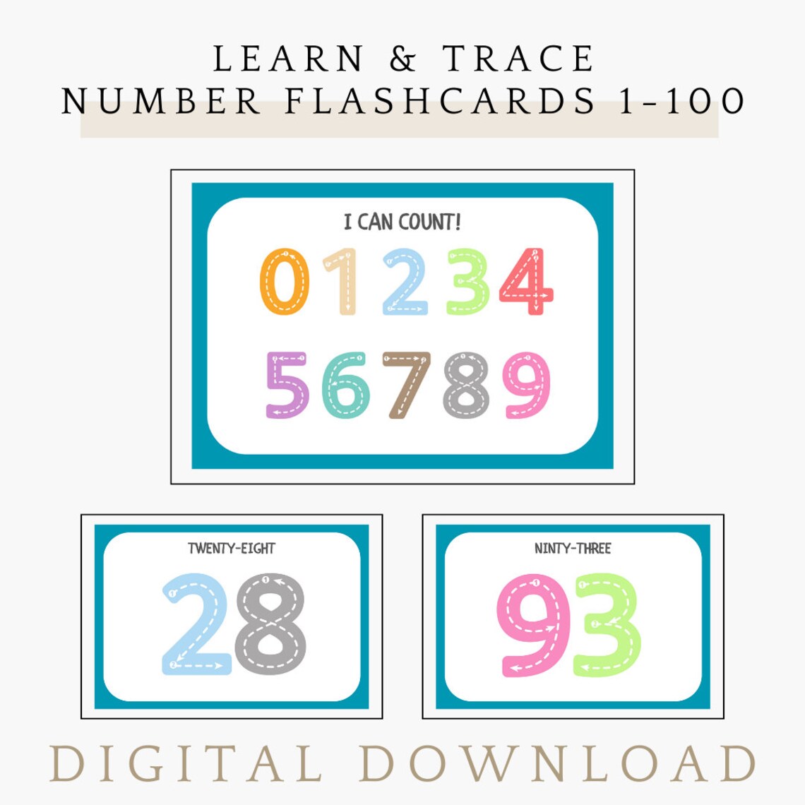 Printable 0-100 Number Flashcards - Etsy