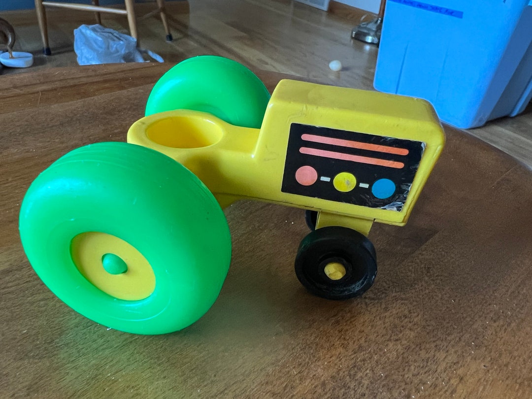 Vintage Fisher Price Little People Farmer Tractor Yellow and Green ...