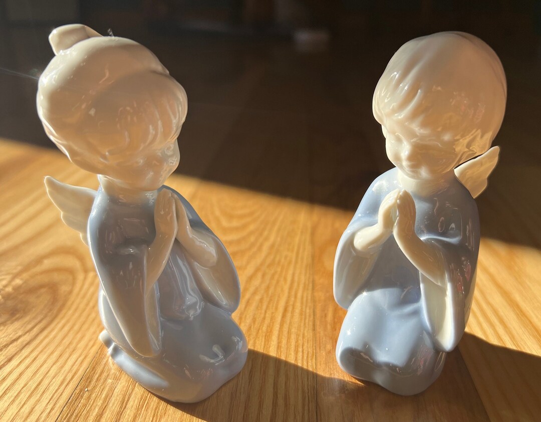 Vintage Praying Angels Lefton #4565 Blue and White Boy and Girl Read ...