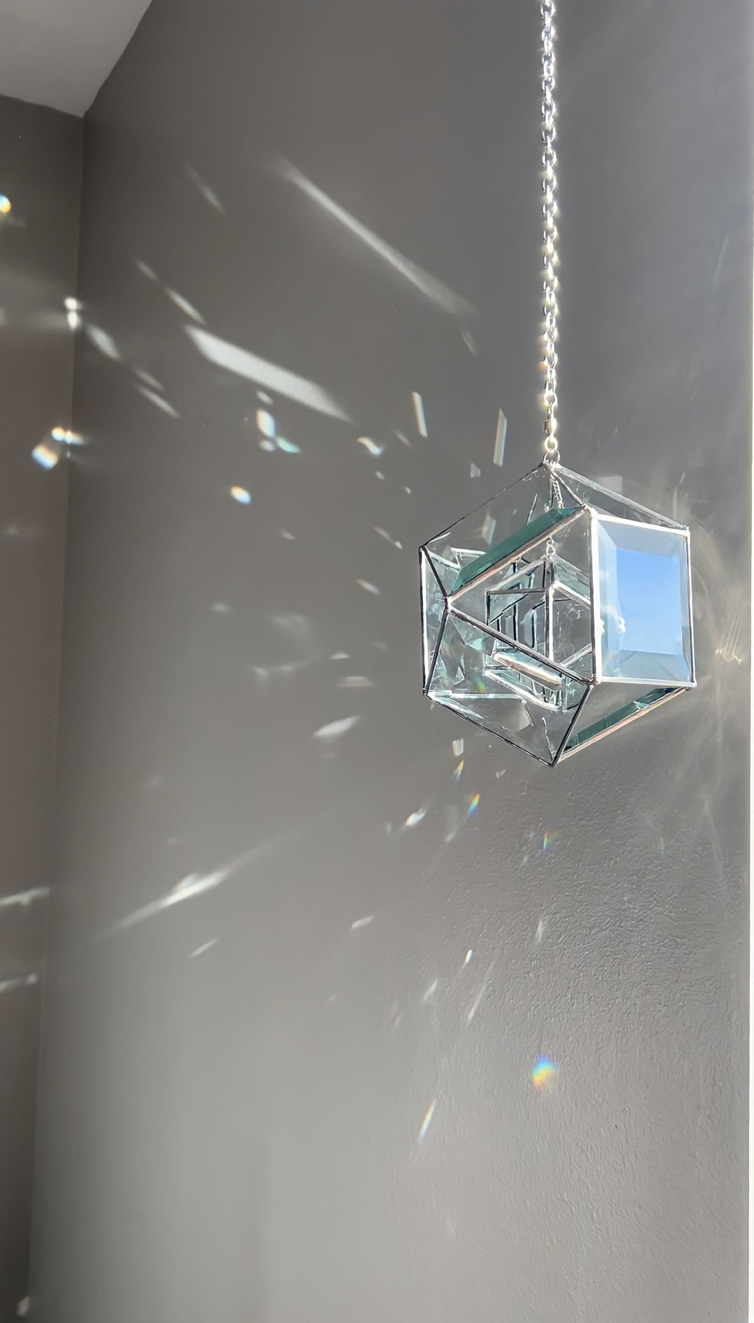 Beveled Stained Glass Suncatcher 3D Spinning Prism Clear Glass - Etsy