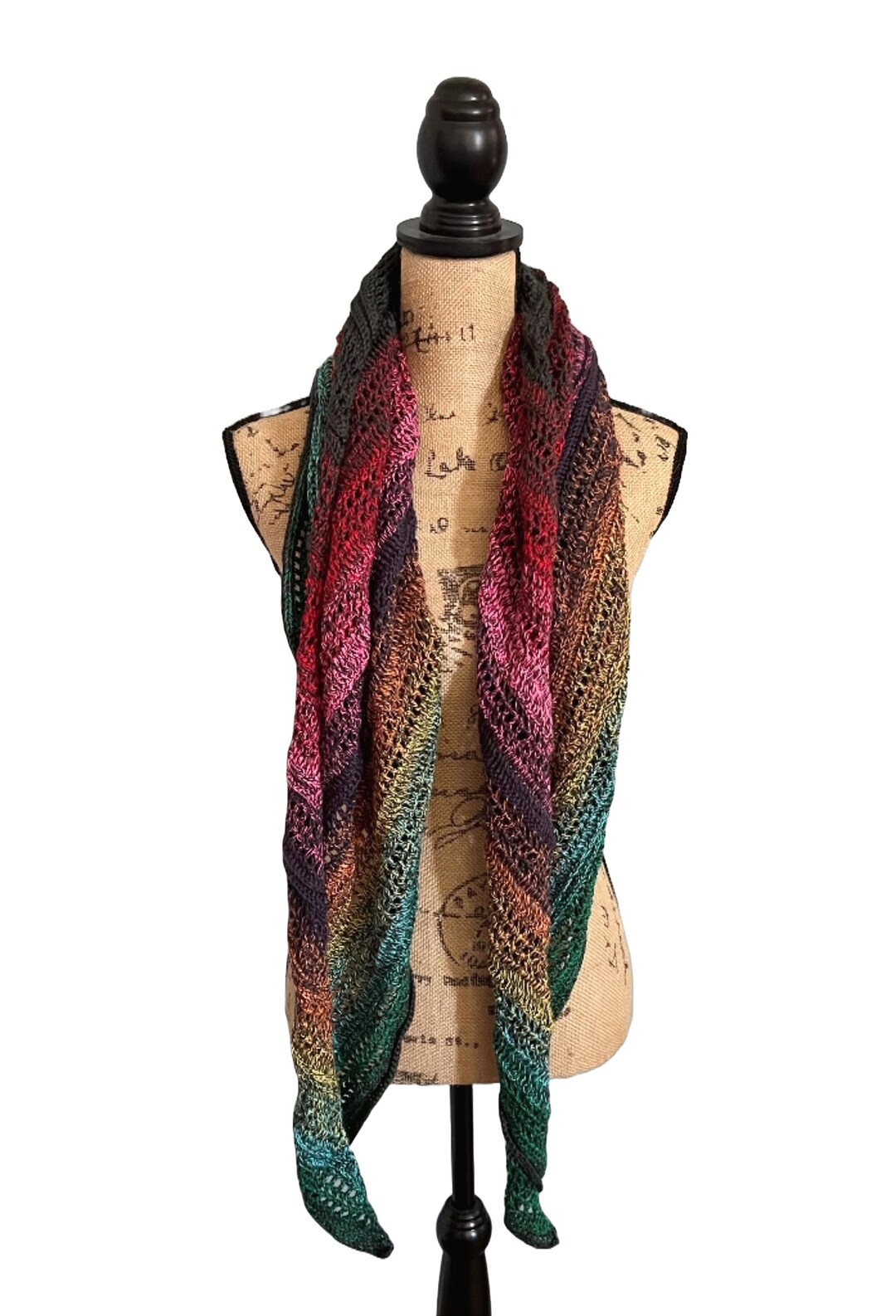 Rainbow Colored Shawl, Triangular Crochet Shawl, Hand Crocheted Shawl ...