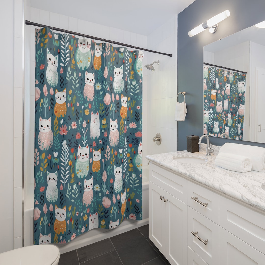 Cat Lover Shower Curtain, Cute Cat Shower Curtain, Cat Bathroom Decor ...
