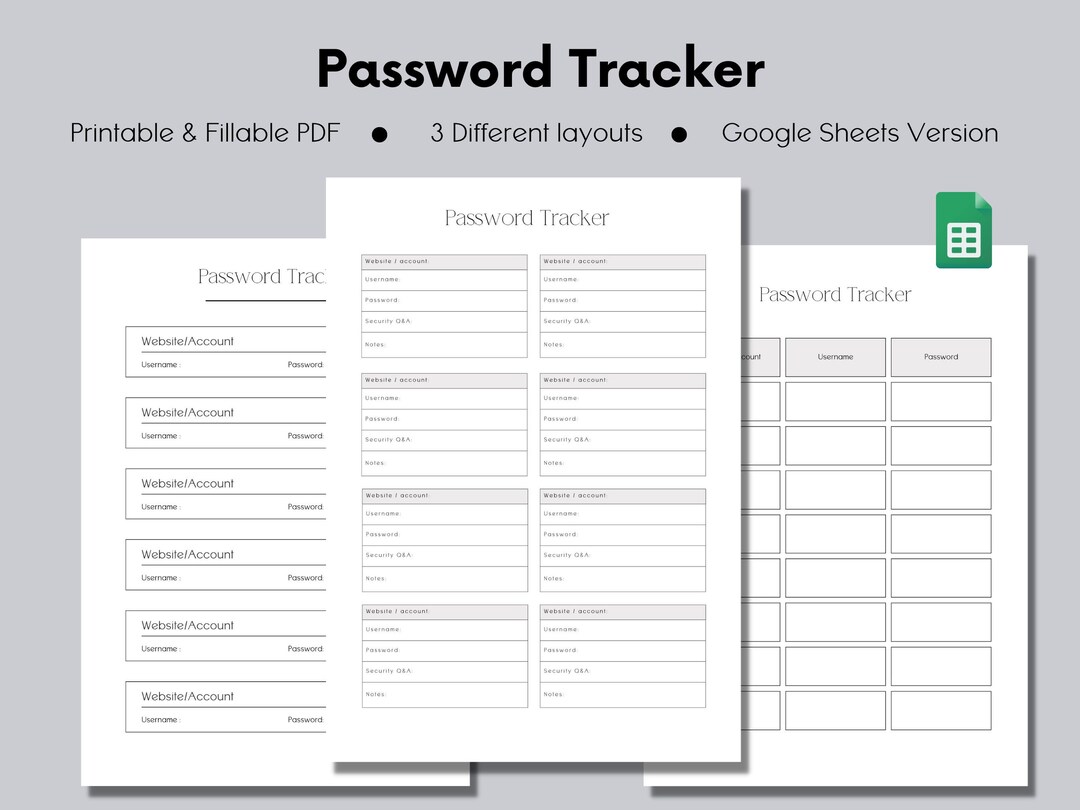 Password Tracker, Printable Download, Fillable PDF, Google Sheets ...