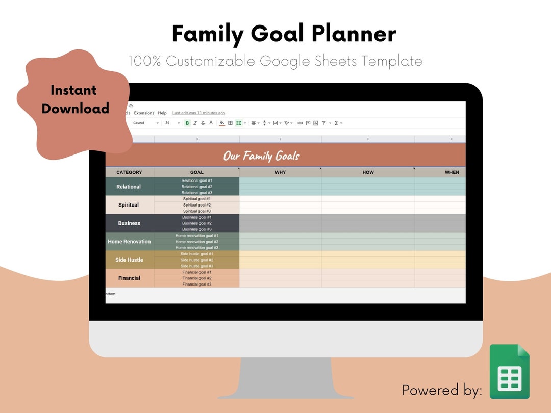 Family Goal Planner, Google Sheets Template, Goal Setting, Project ...