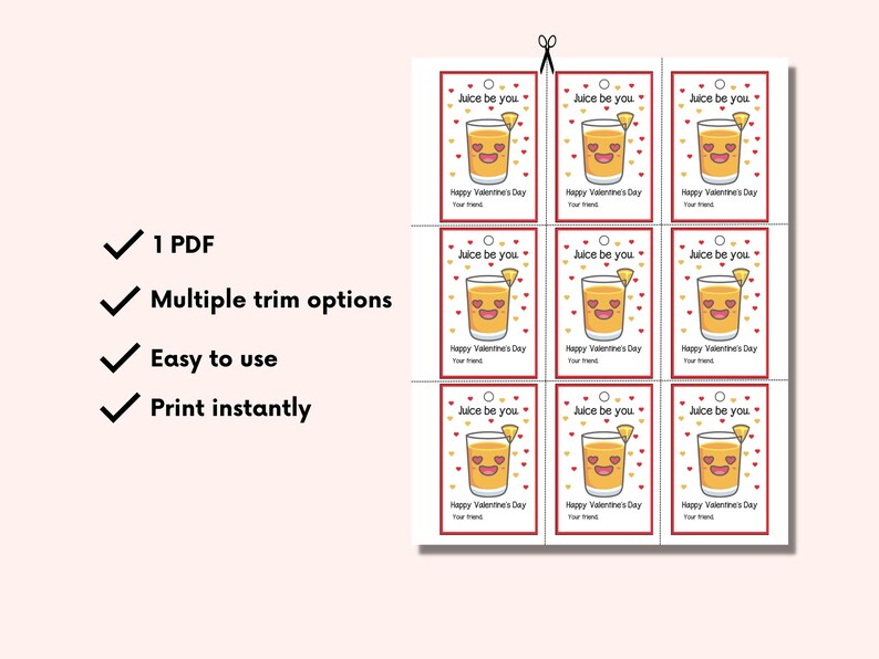 Printable Classroom Valentine Card, School Valentine Favor Tags, Juice ...