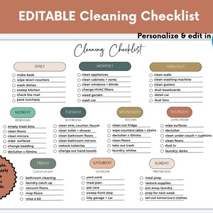 EDITABLE Cleaning Checklist and Cleaning Schedule, Cleaning Planner ...