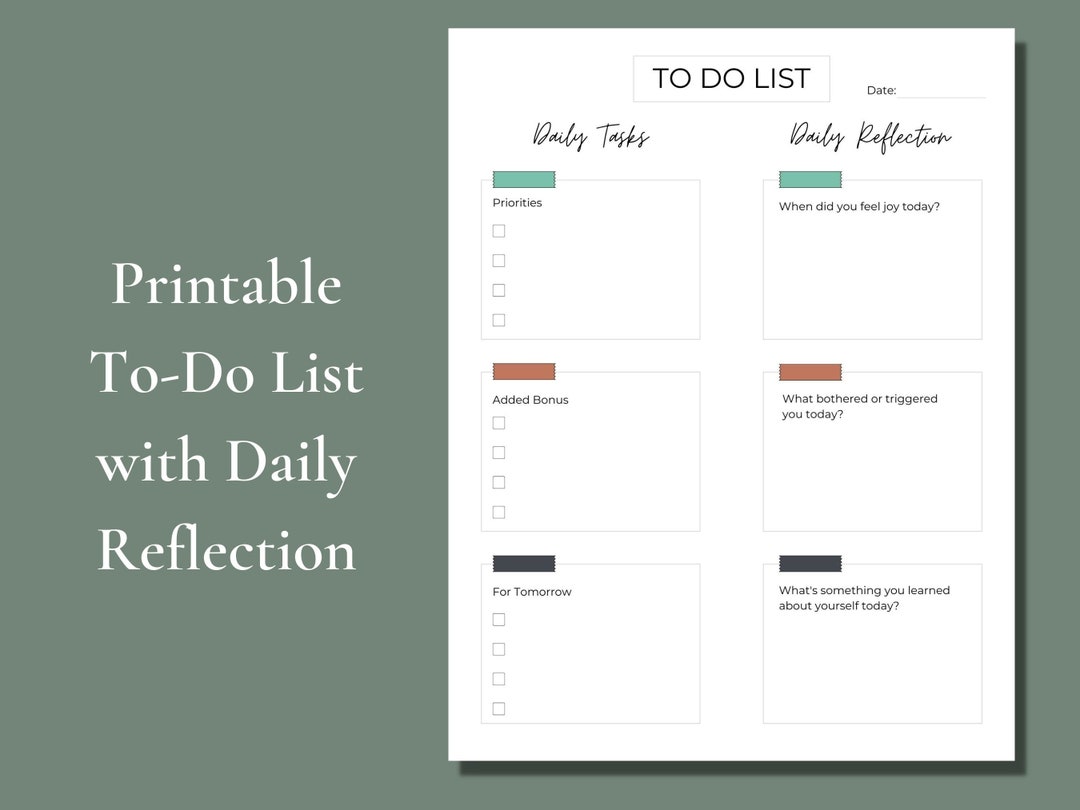 Daily Task List Template, Daily Checklist Template, Daily Reflection ...