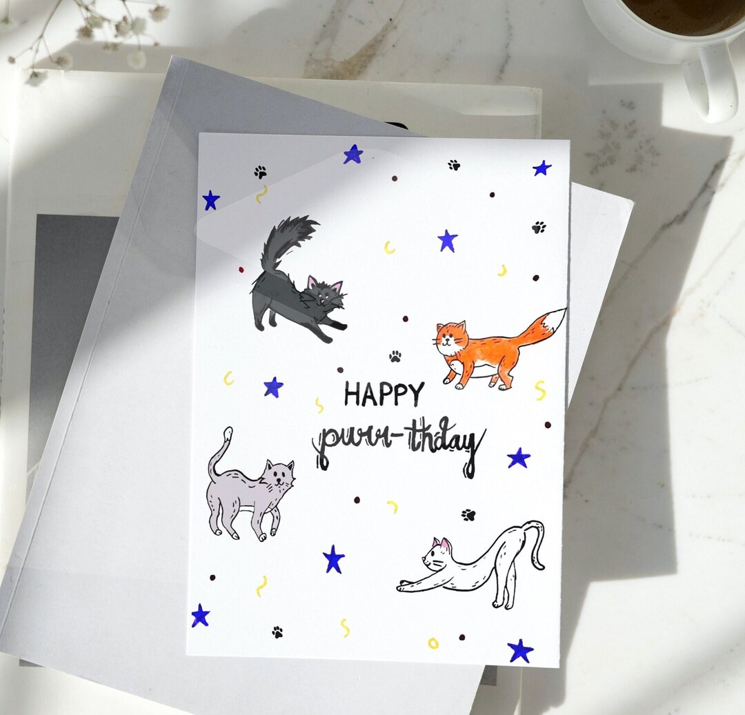 Happy Purr-thday Card | Birthday Card Cat | Birthday Card for Cat Lover ...