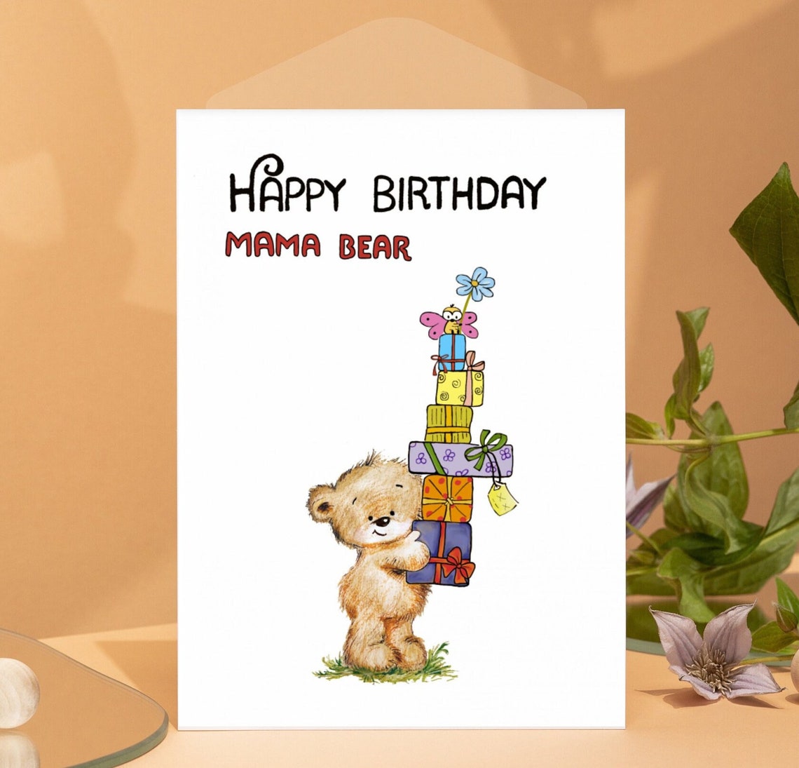 Happy Birthday Mama Bear Card Birthday Card for Mum Handmade Card Cute ...