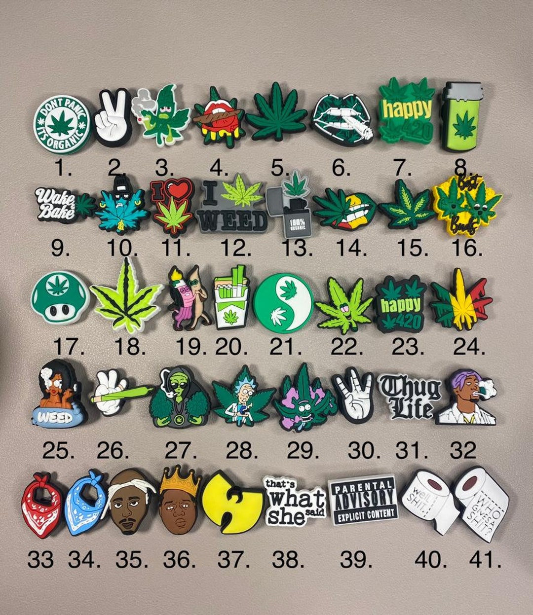 Croc Shoe Charms Crocs Pvc Rubber, Weed, Smoking, Chill 420, Leaf Cool ...