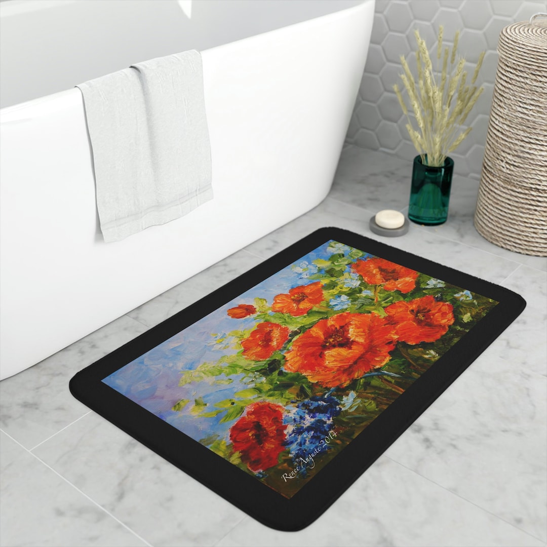 Memory Foam Bath Mat, Red Poppies, Poppies, Fine Art, Flowers, Bath Mat ...