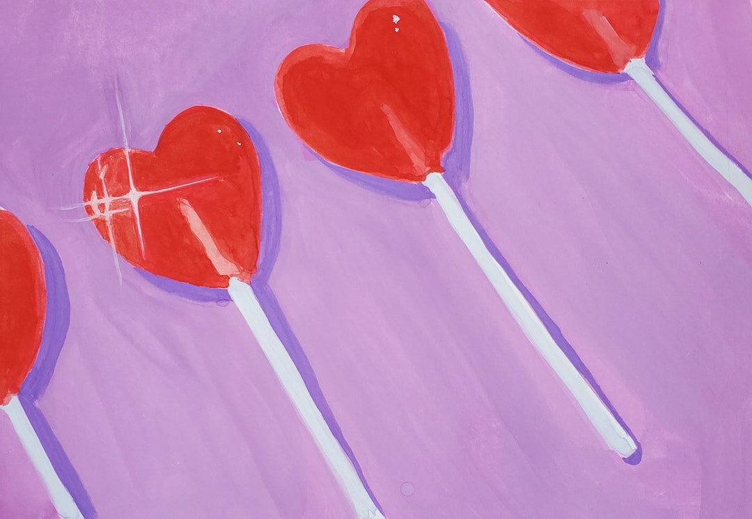 Heart Lollies/ 6x9 Art Print/ Gouache - Etsy