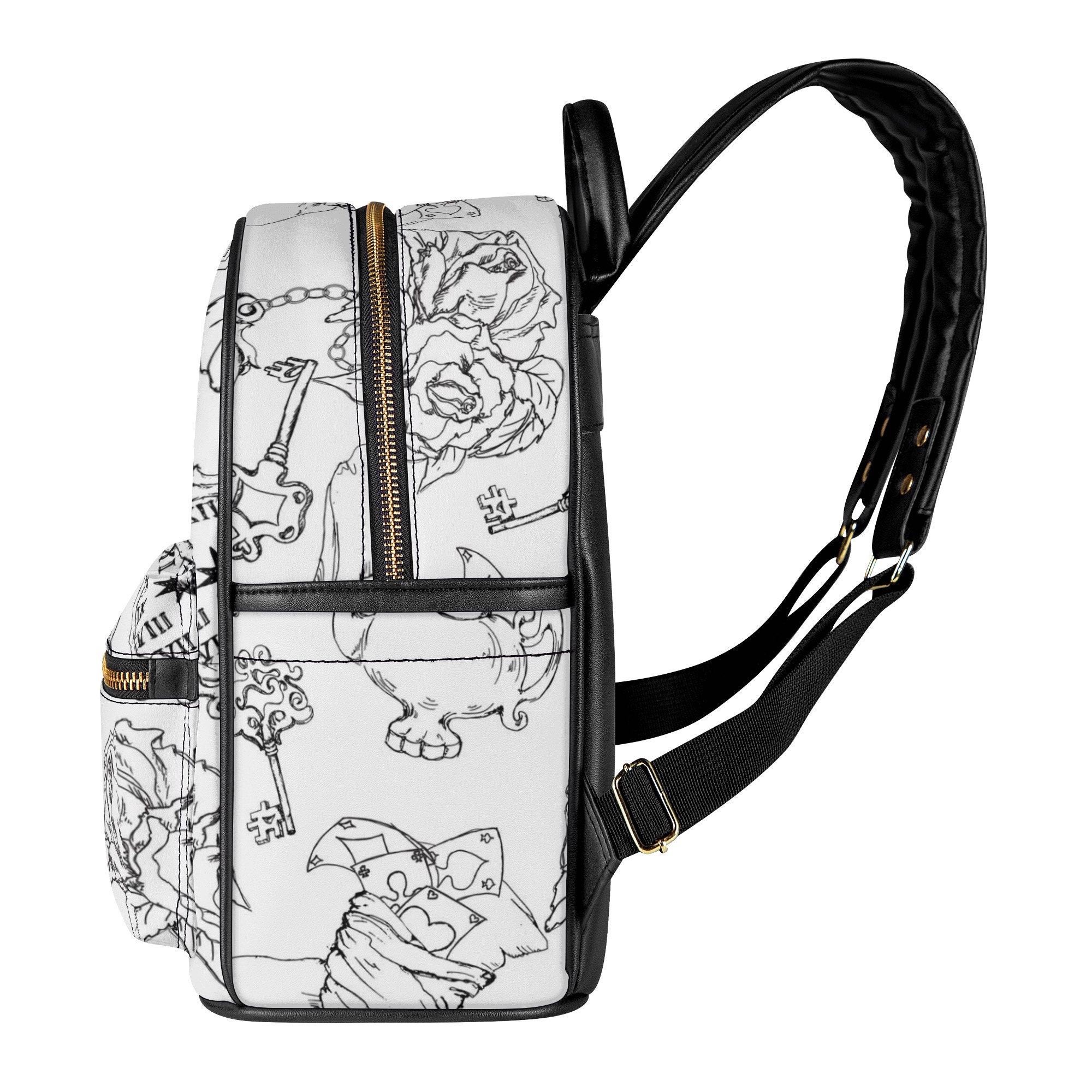Alice in Wonderland Black and White Minimalist Mini Backpack, Steampunk ...