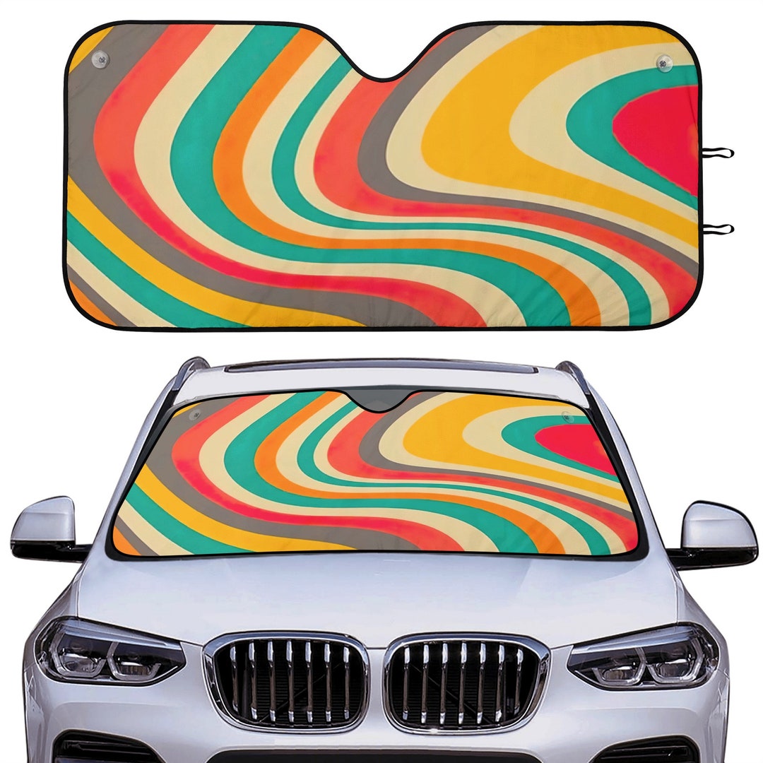 Retro Sun Rays Car Sunshade Windshield, Boho Car Accessories, New Car ...