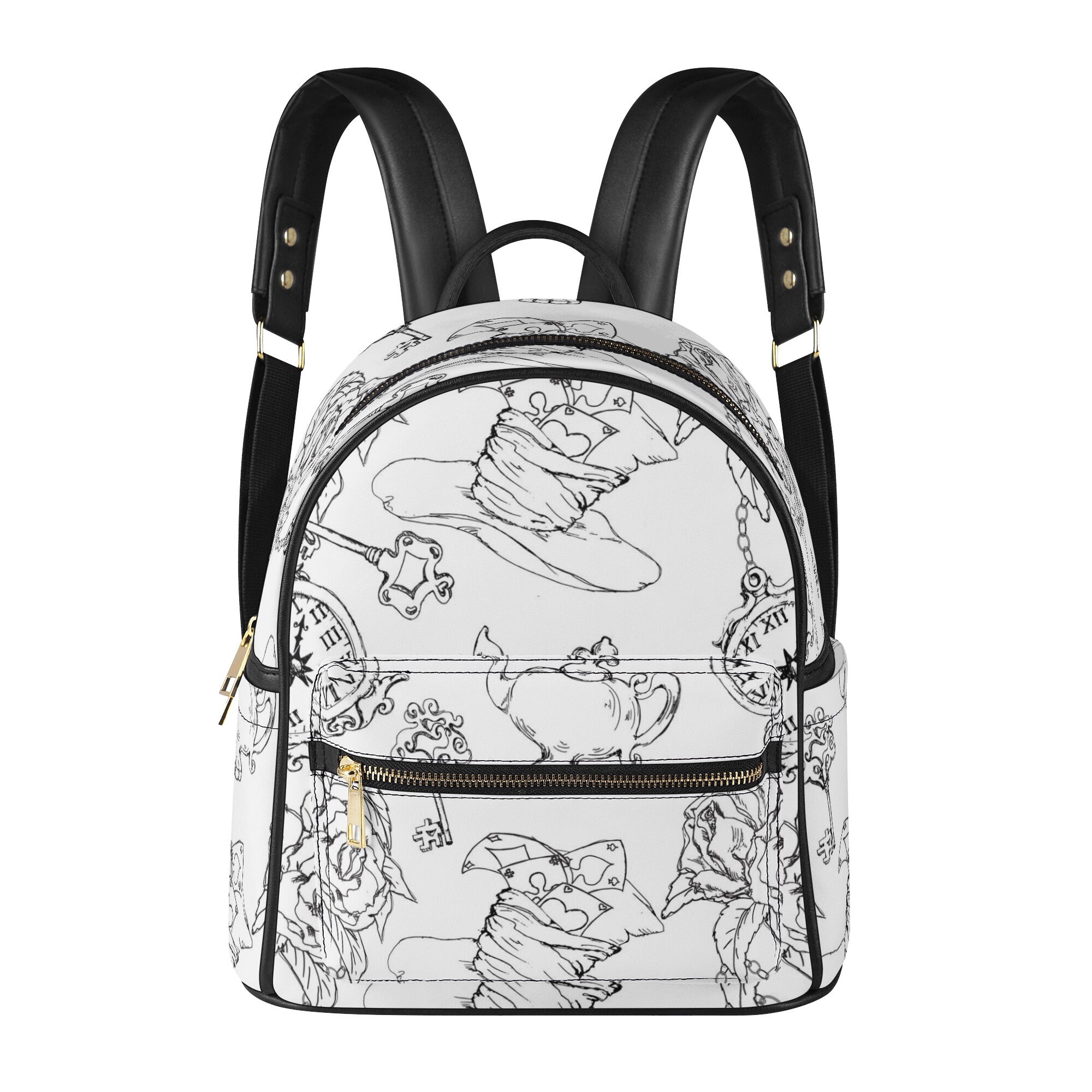 Alice in Wonderland Black and White Minimalist Mini Backpack, Steampunk ...