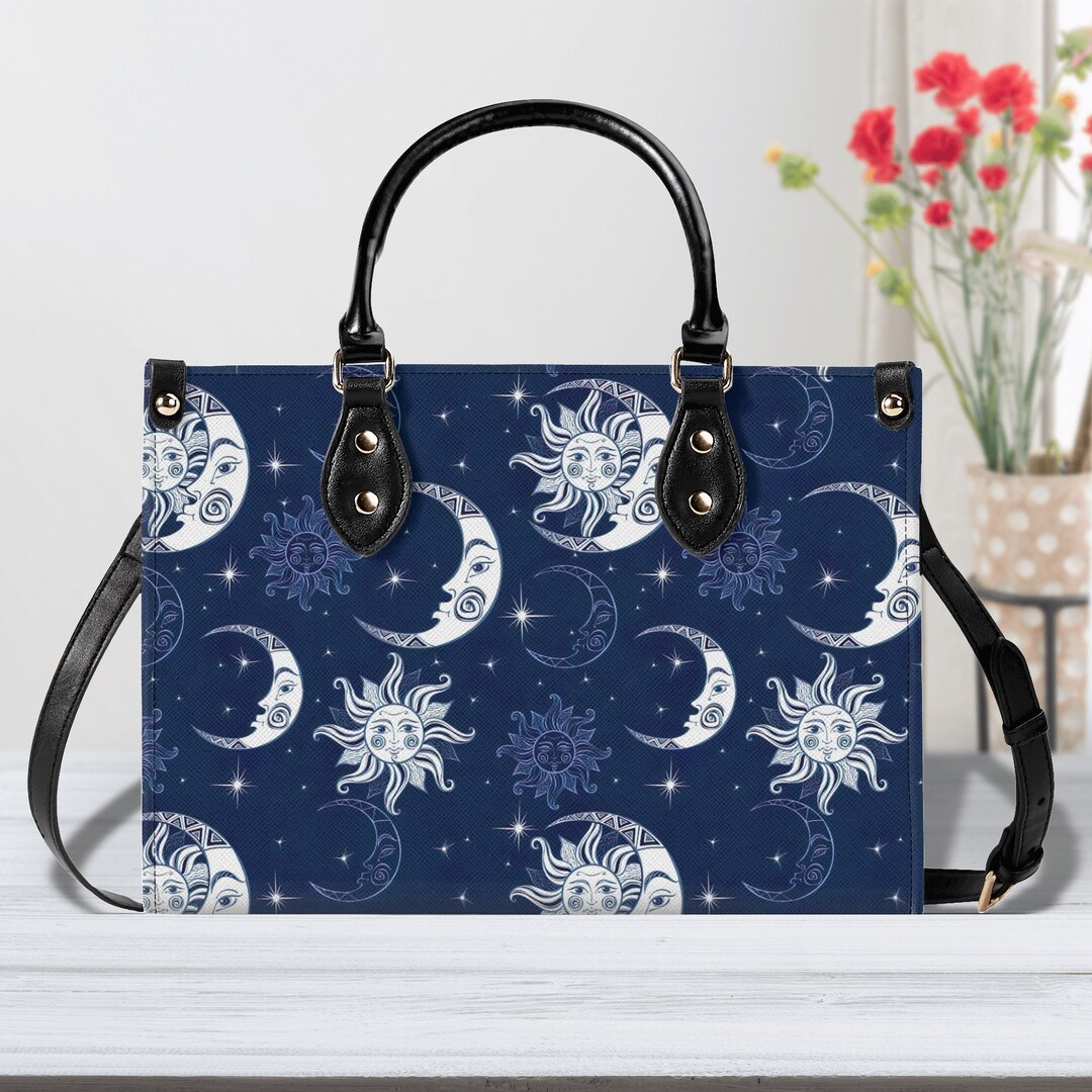 Blue Celestial Moon Handbag: Boho Faux Leather Shoulder Bag - Etsy