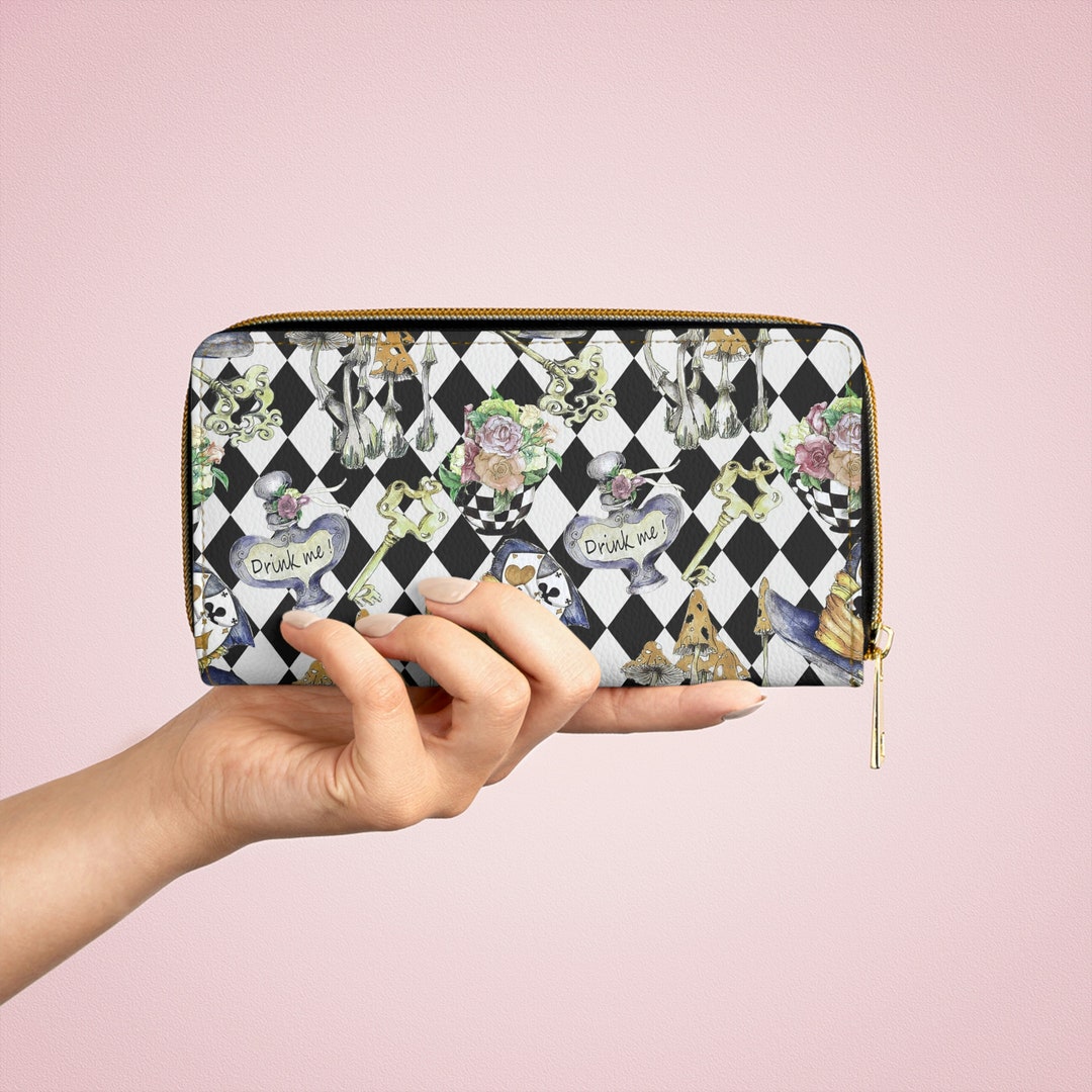 Alice in Wonderland Wallet, Black and White Checkered Purse, Gift for ...