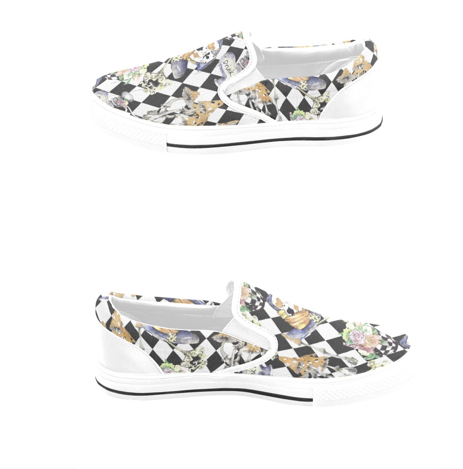 Alice in Wonderland Canvas Shoes, Black and White Checkered Alice Slip ...