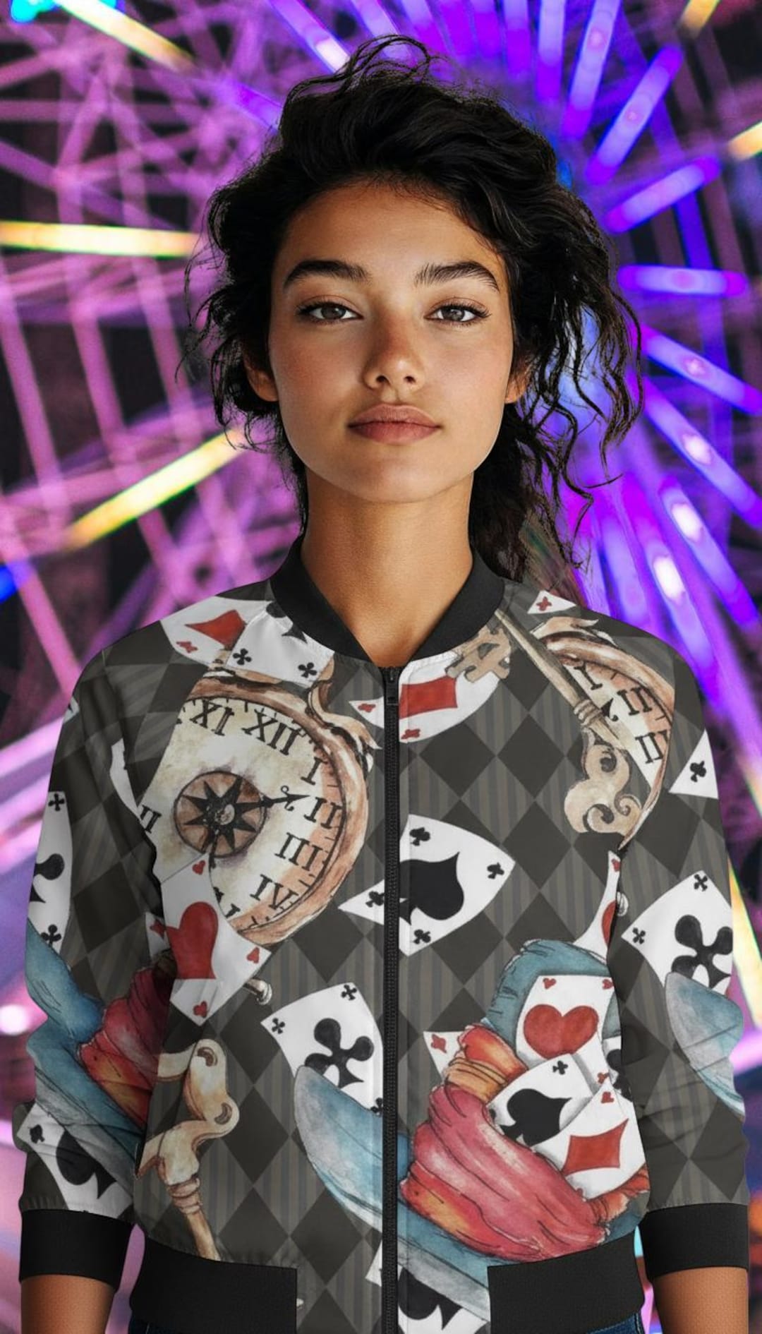 Alice in Wonderland Bomber Jacket: Steampunk Rave Outfit - Etsy