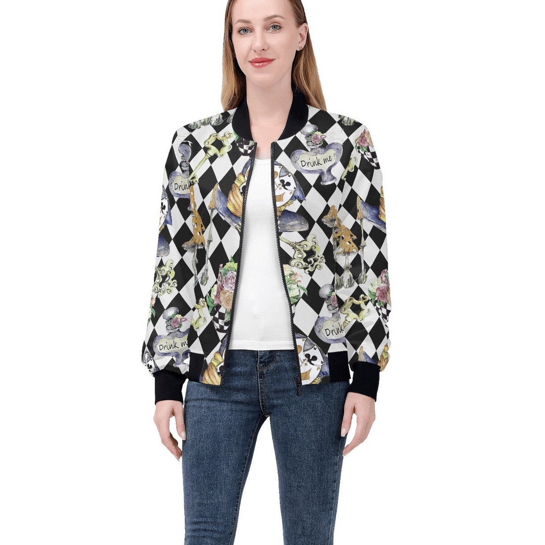 Alice in Wonderland Bomber Jacket for Women, Down the Rabbit Hole ...