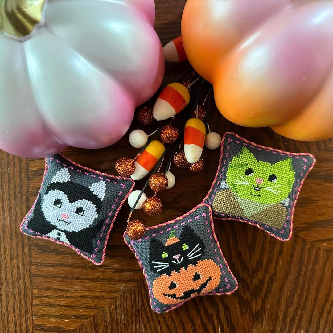 3 Monster Kitties Silly Snaps Cross Stitch Halloween Download - Etsy