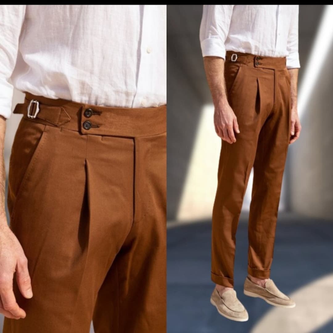 Men Trouser Rust Brown Gurkha Pant Slim Fit Ankle Length Men Trouser ...
