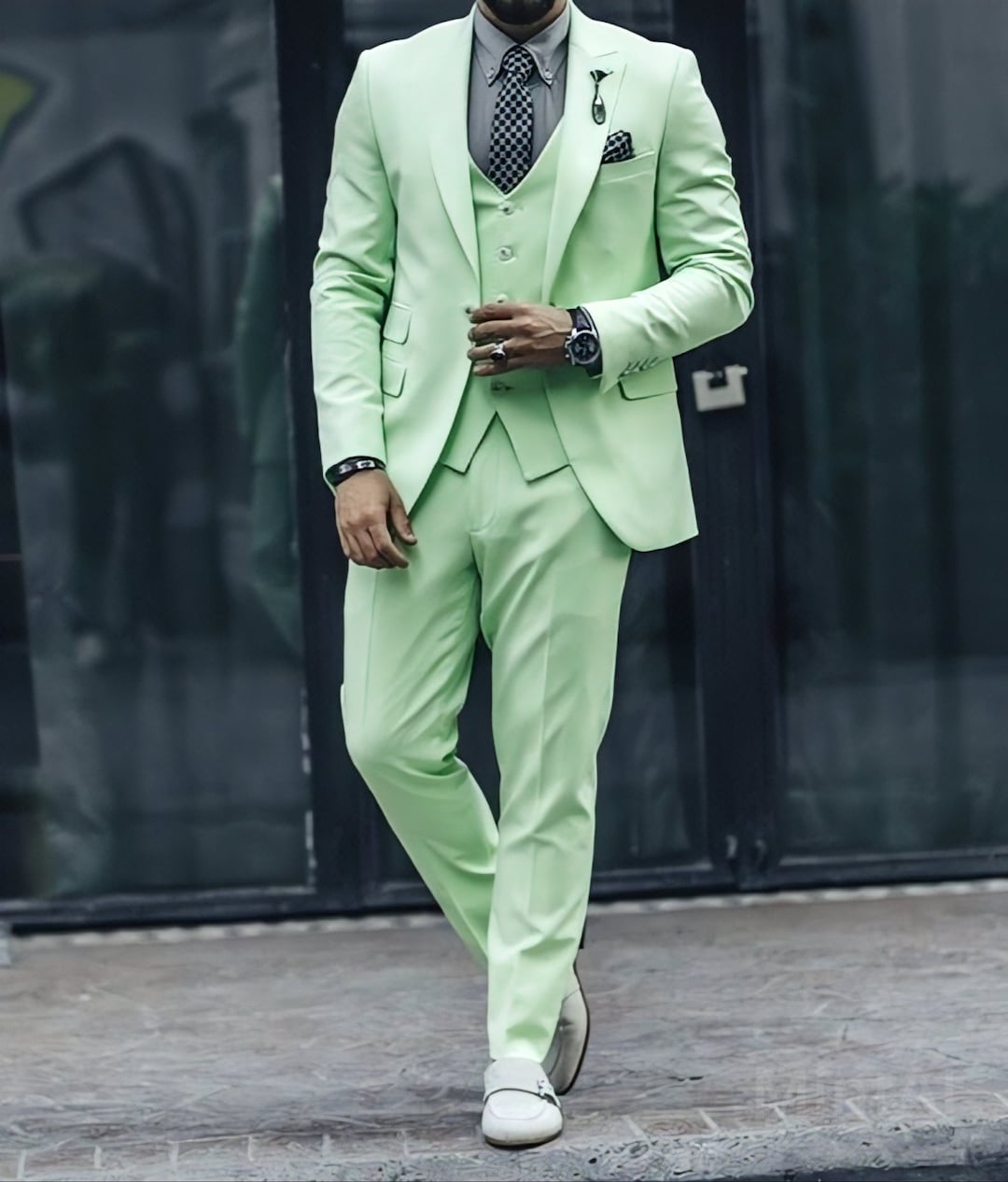 Men Suits Mint Green 3 Piece Groomsmen Suits Men Slim Fit One Button Suits Formal Fashion ...