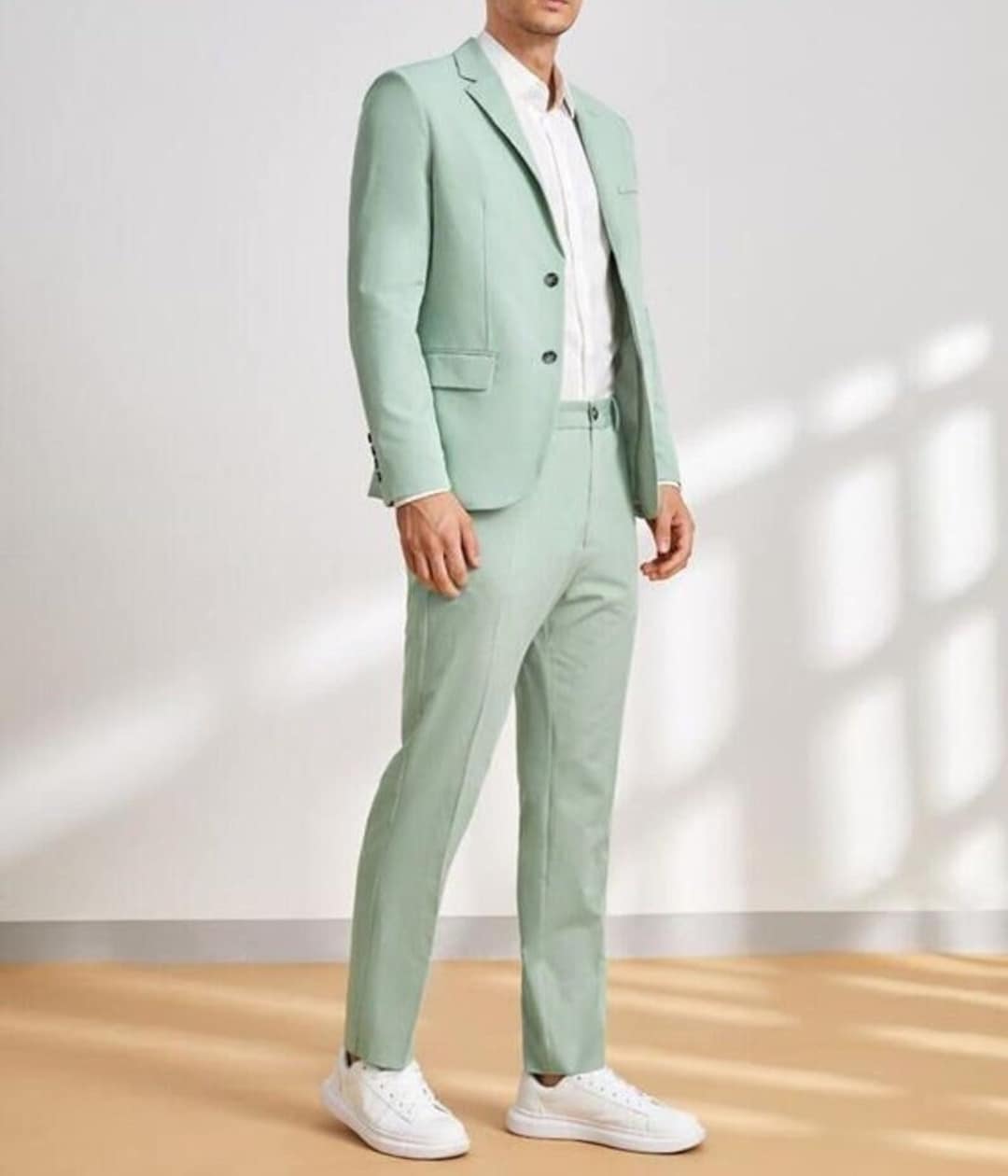 Men's Suit 2 Piece Men Fashion Elegant Suits Mint Green Suit Wedding ...