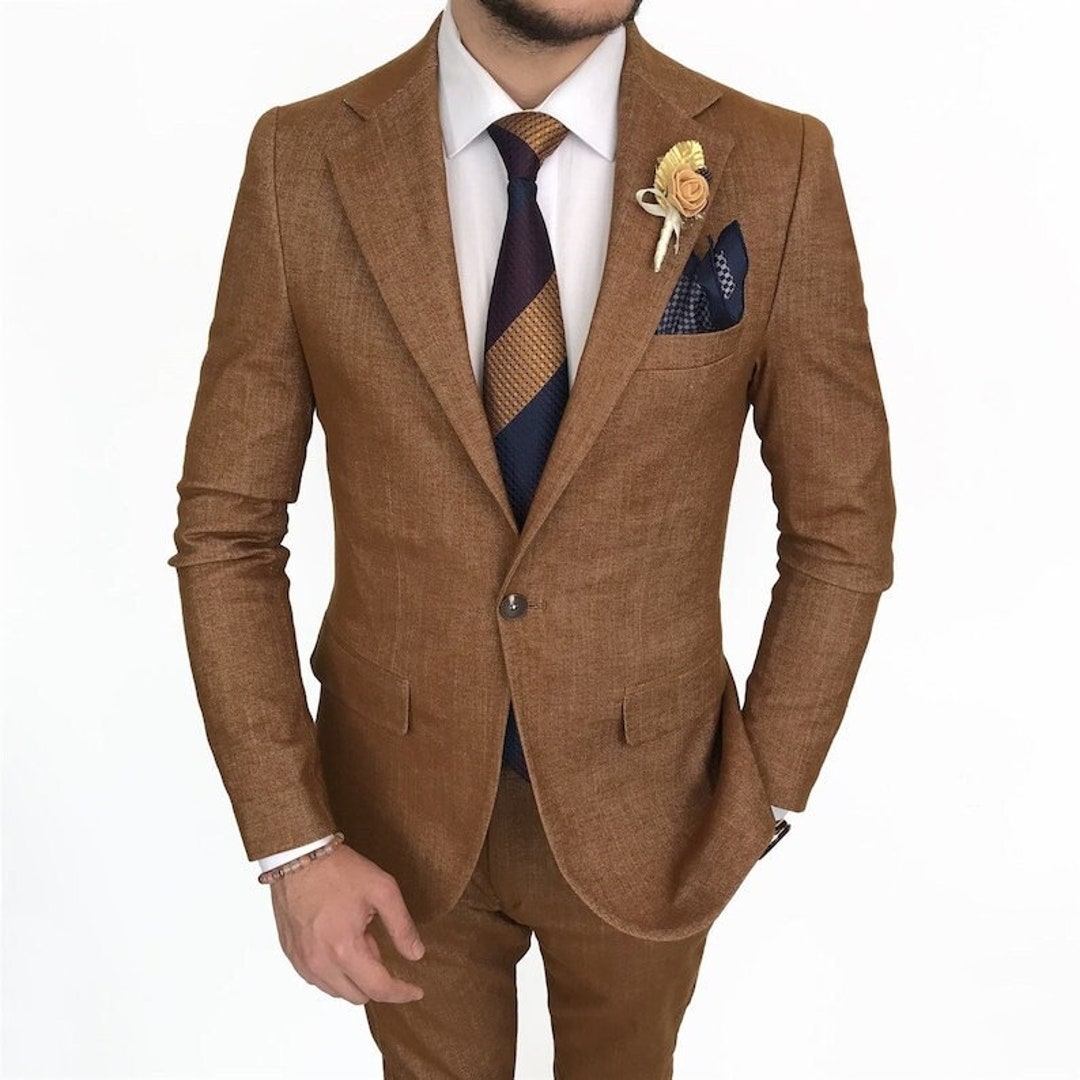 Men Suits Men Slim Fit Suits 2 Piece Brown Premiums Suits Wedding Suits ...