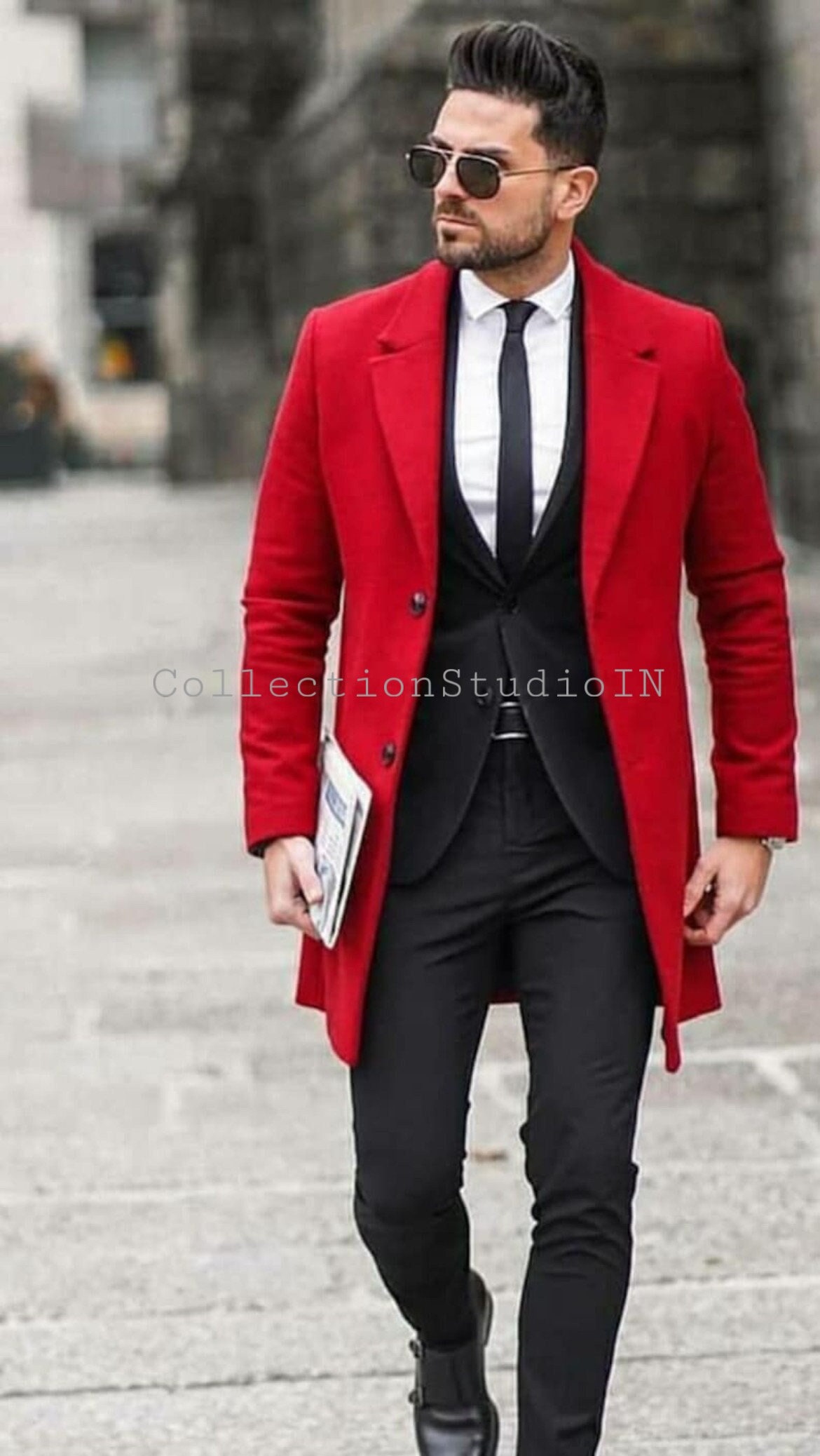 Men Red Trench Coat for Men Elegant Wool Long Coat Slim Fit - Etsy