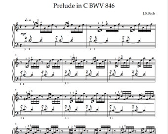 Piano Music Sheets - Prelude No. 1 in C Major From the Well-tempered Clavier - BWV 846 - J S ...