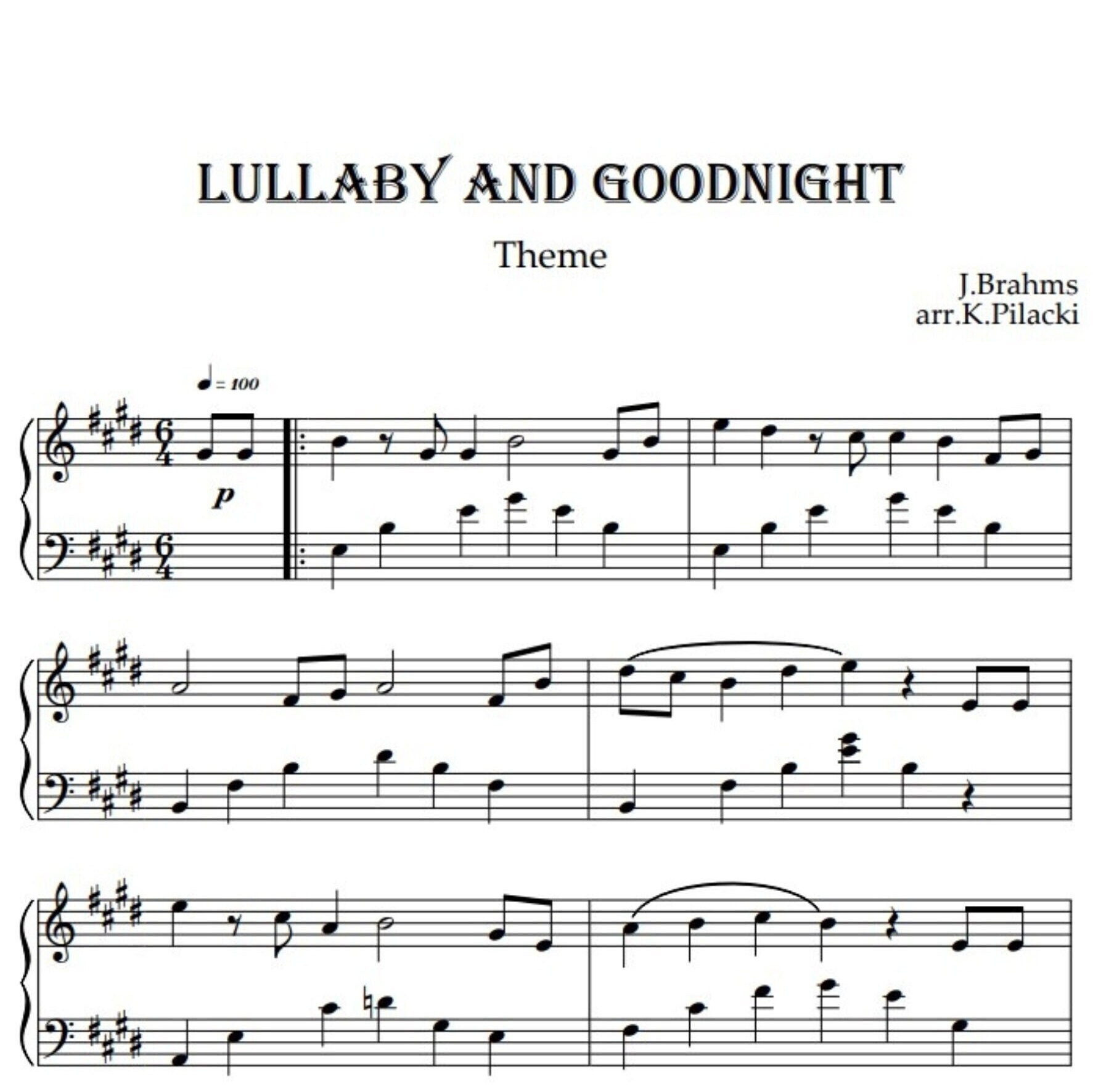 J.brahms - Lullaby and Goodnight Theme for Piano, Sheet Music PDF ...