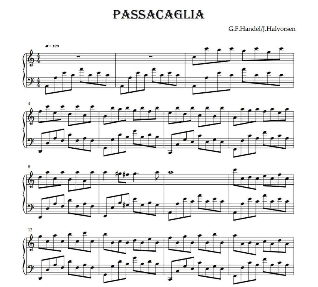 Passacaglia Handel/halvorsen sheet Music Piano - Etsy