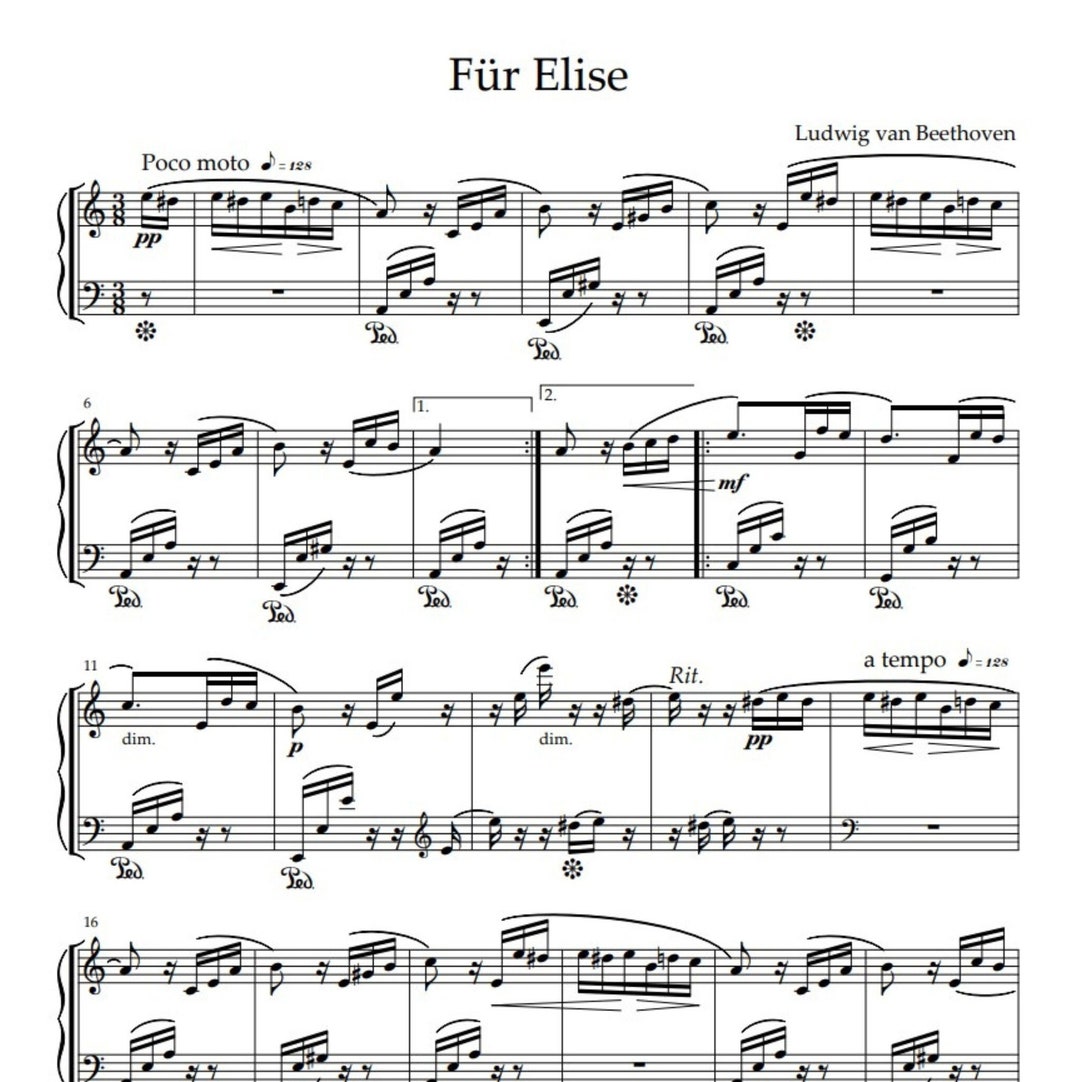 Ludwig Van Beethoven - Für Elise (sheet Music PDF) - Etsy
