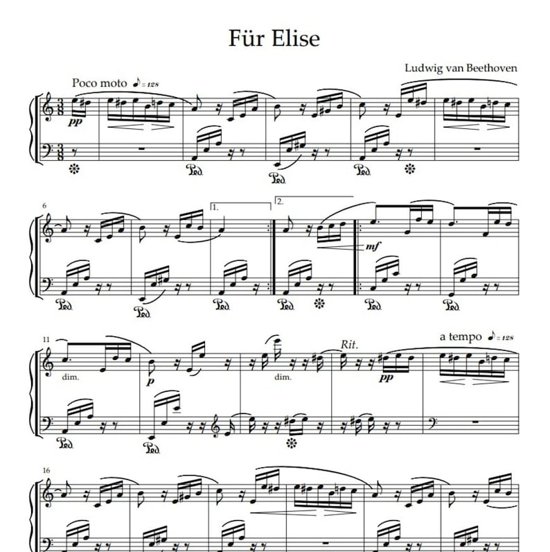 Ludwig Van Beethoven - Für Elise (sheet Music PDF) - Etsy