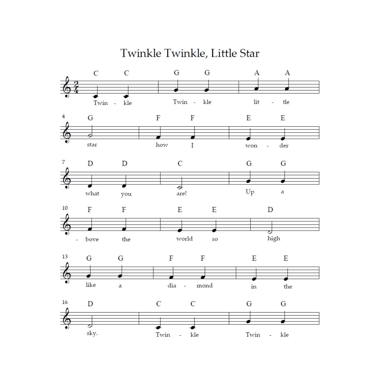 Twinkle Twinkle Little Star – Easy Piano Sheet for Kids, Instant PDF ...