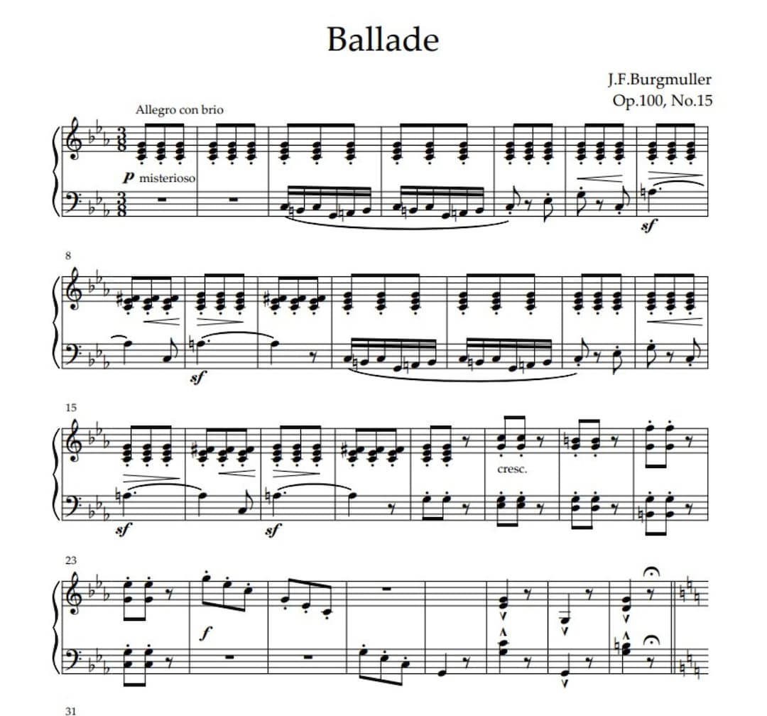 Friedrich Burgmuller - Ballade Op.100, No.15 (sheet Music PDF) - Etsy