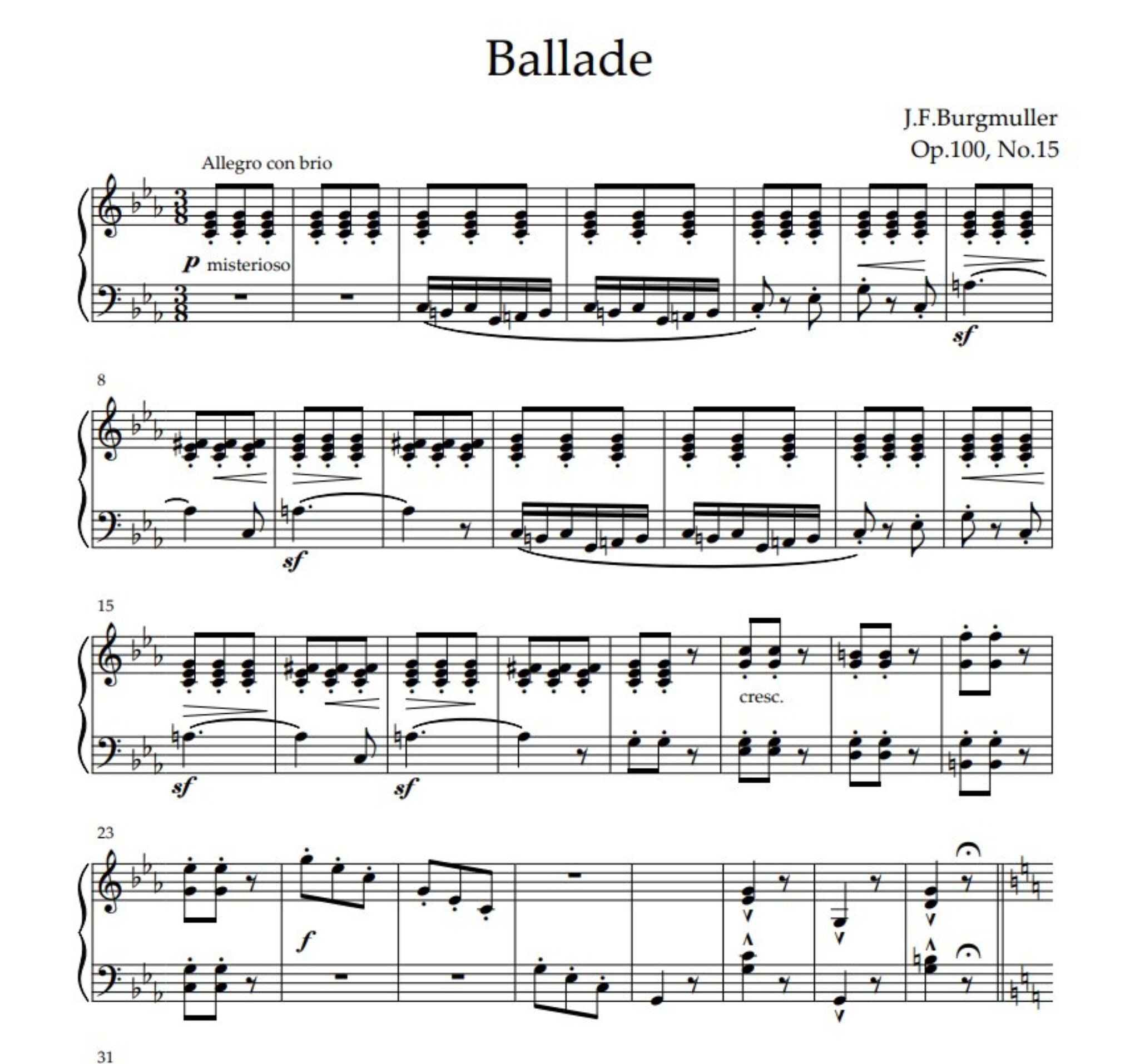Friedrich Burgmuller - Ballade Op.100, No.15 (sheet Music PDF) - Etsy