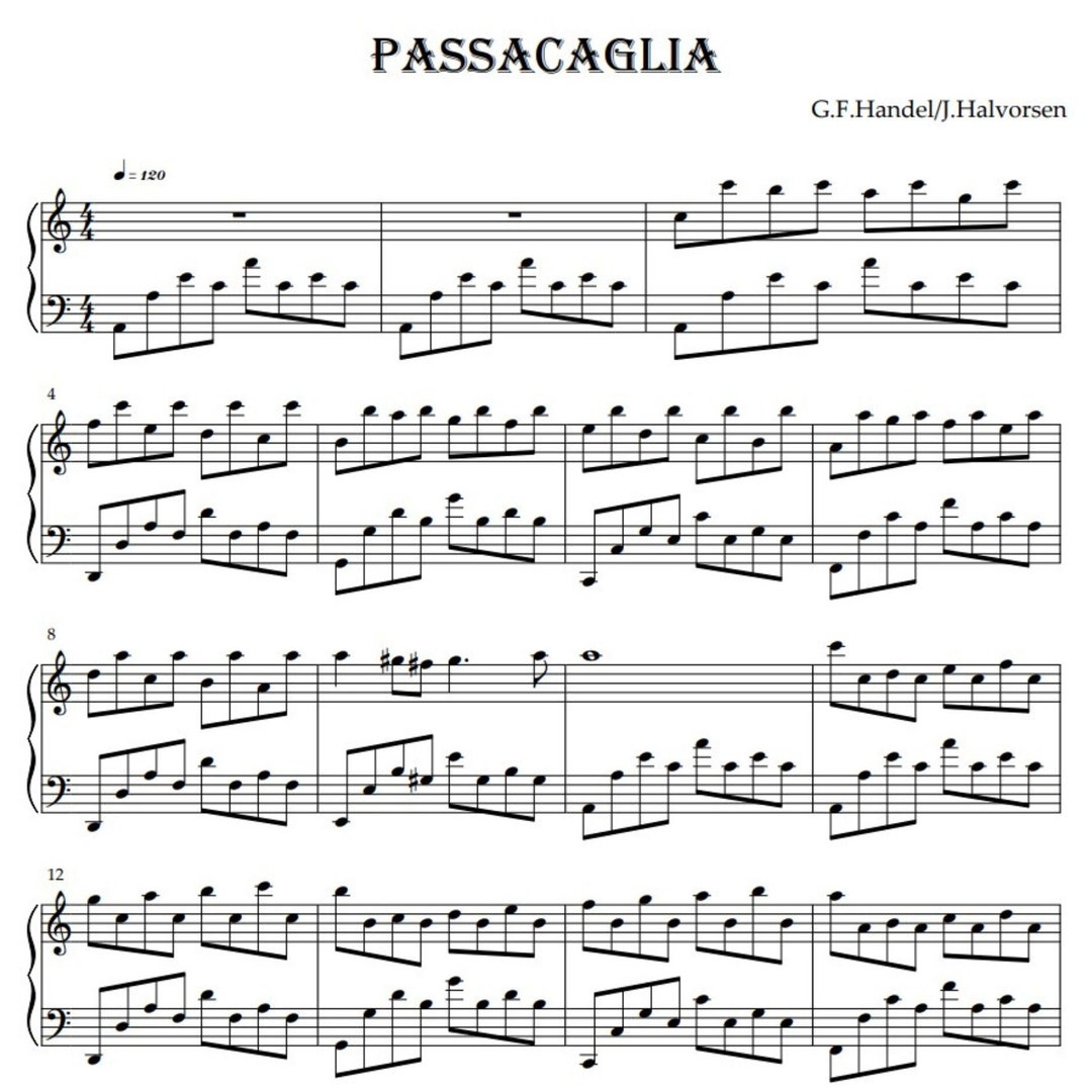 Passacaglia - Handel/halvorsen (sheet Music PDF) - Etsy