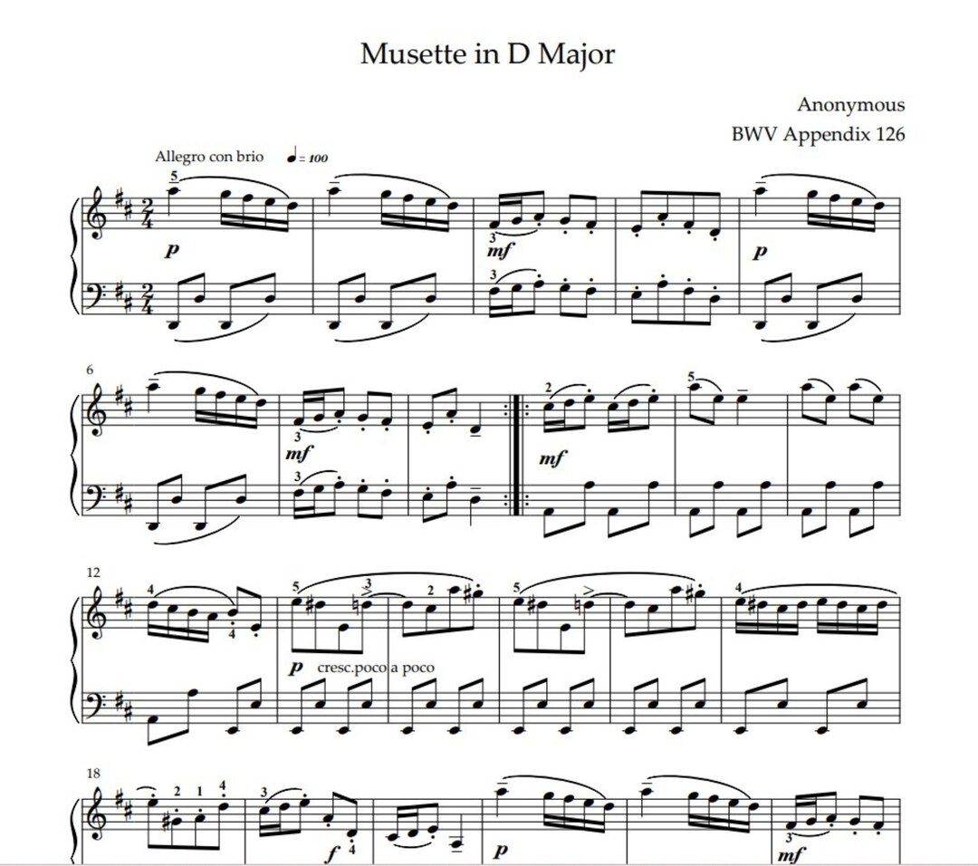 Musette In D Major Pdf – Musette In D Bach Sheet Music – LIHS