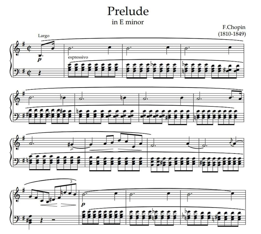 Frederic Chopin - Prelude in E Minor, Piano Sheet Music (instant PDF Download) - Etsy