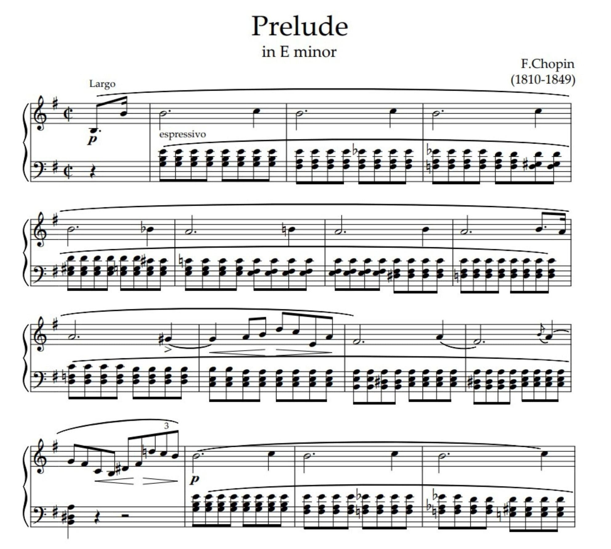 Frederic Chopin - Prelude in E Minor, Piano Sheet Music (instant PDF Download) - Etsy