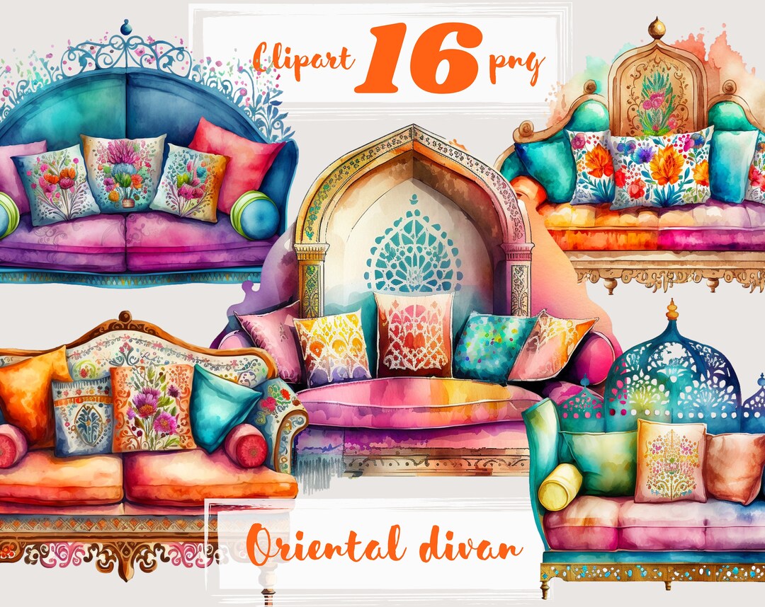 Oriental Sofa Clipart, Oriental Interior, Arabic, Divan. Vintage ...
