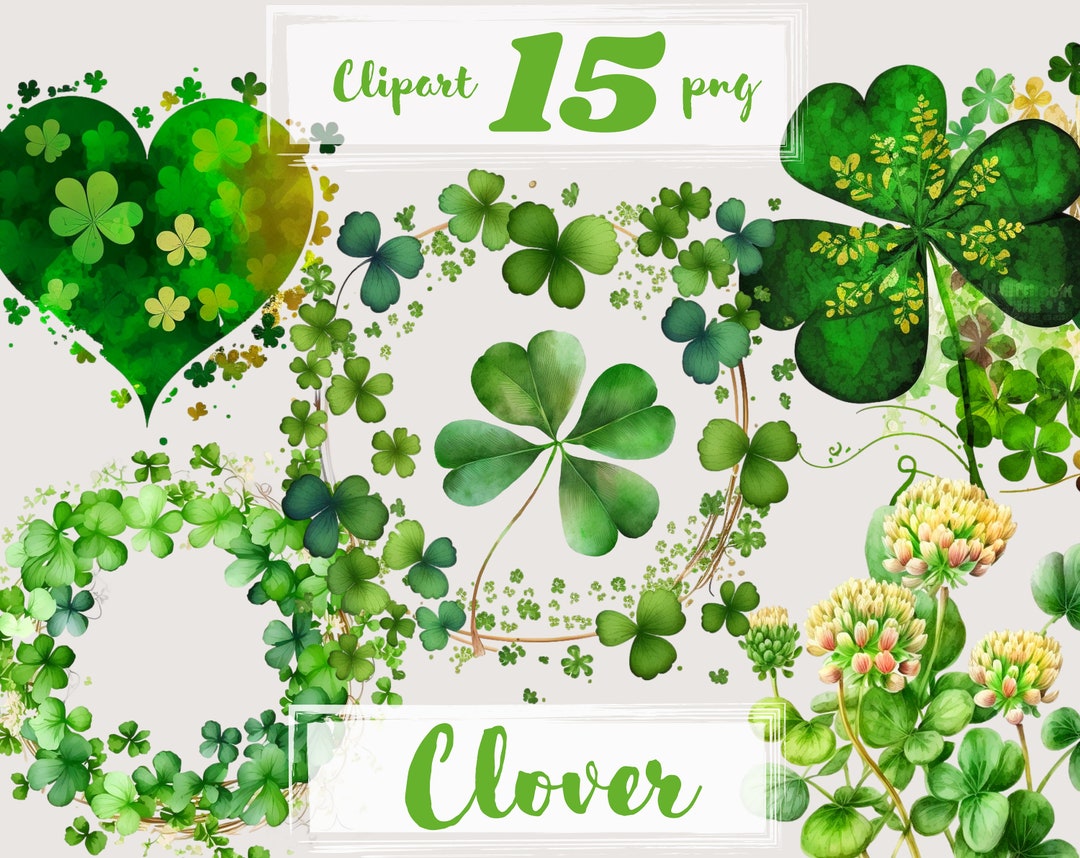 Watercolor Clover Clipart: Shamrock Wreaths, St Patrick PNG (digital ...
